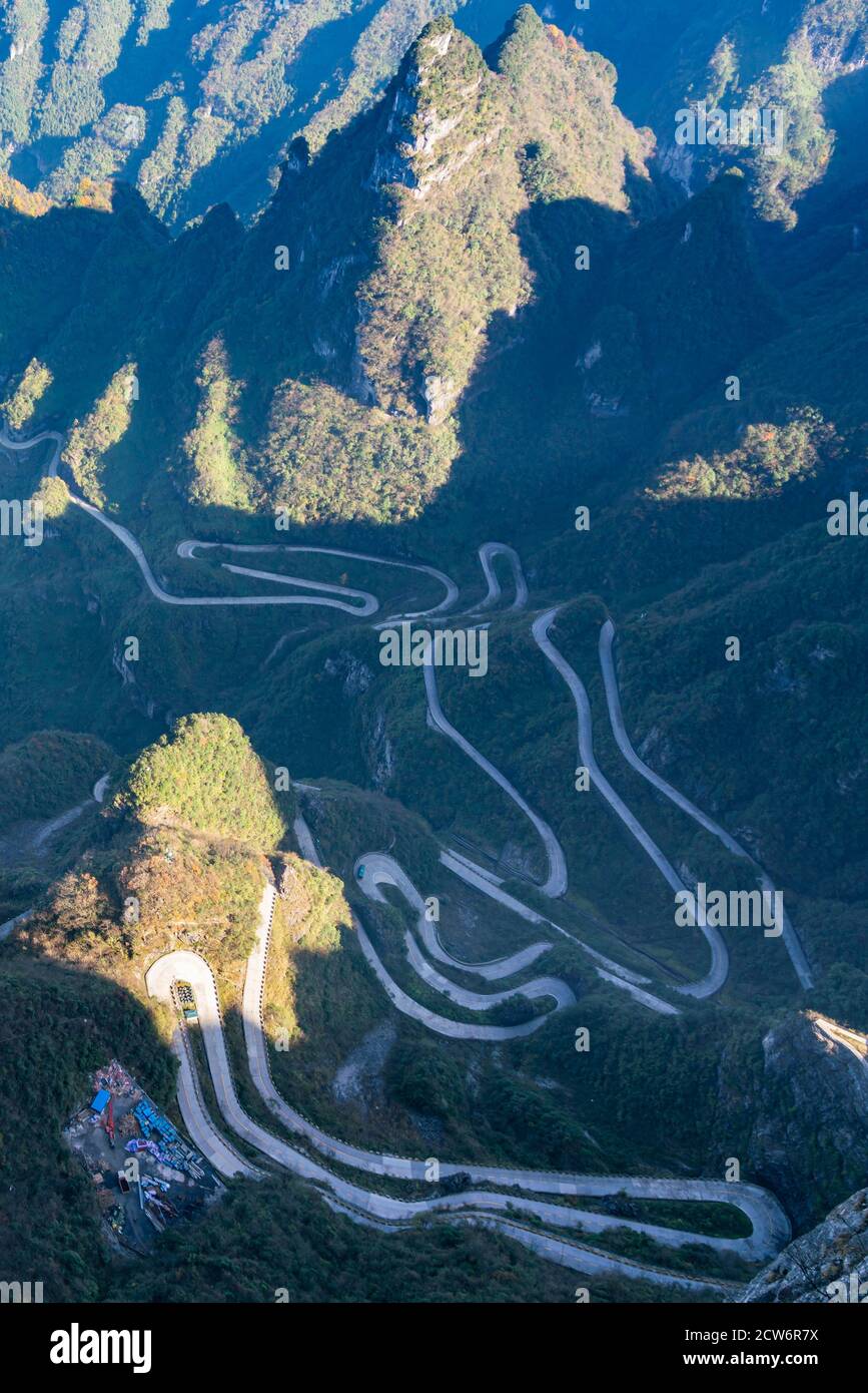 Aerial view of 99 Bends Road in Zhangjia Jie, China Stock Photo - Alamy