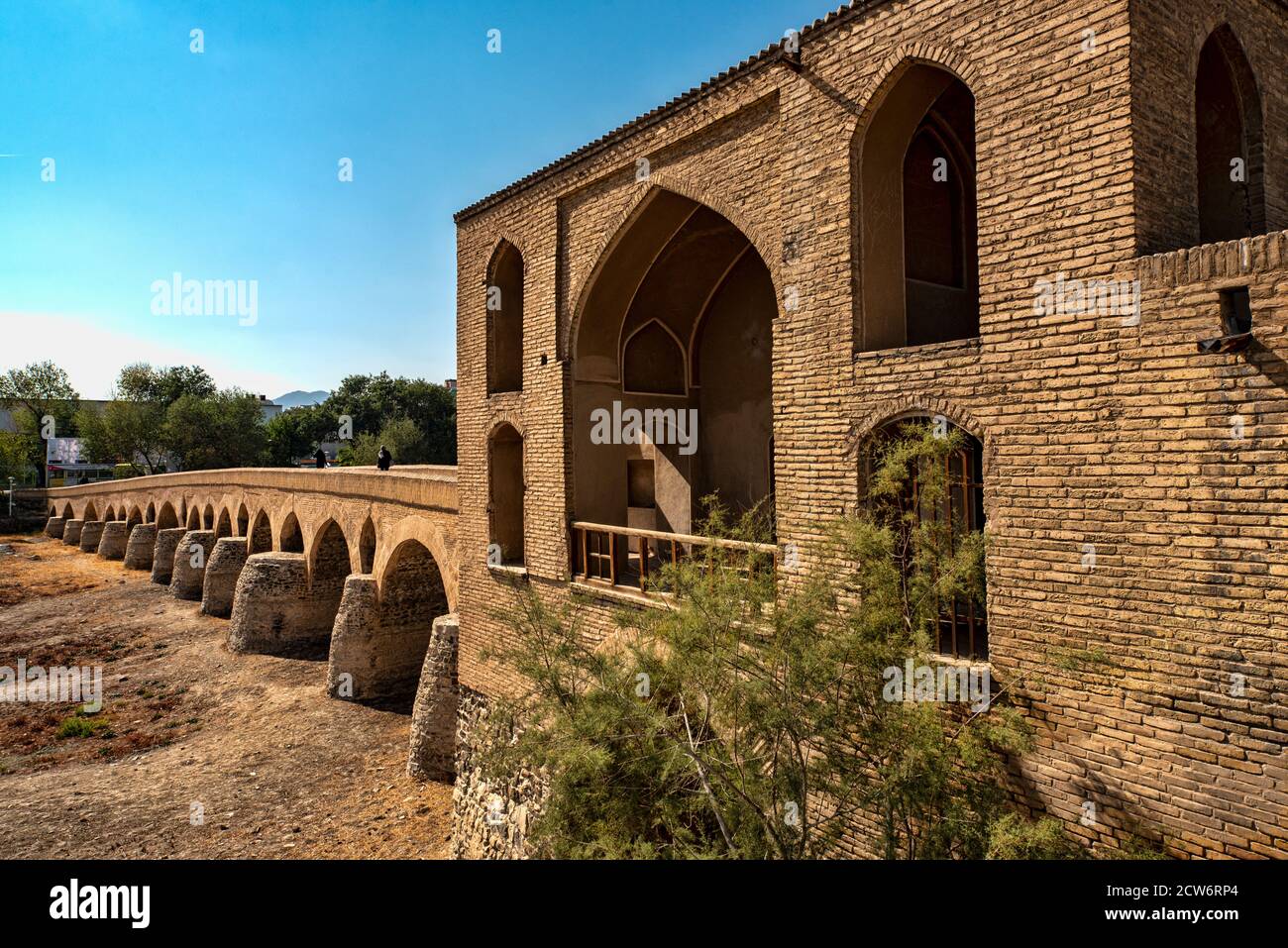 Shahrestan bridge, oldest bridge in Zayandeh river, Isfahan, Iran Stock ...