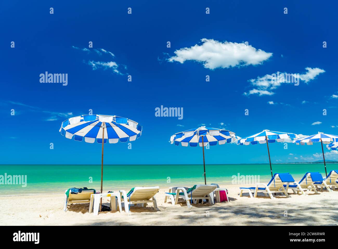 sun lounger and umbrella at White Sand Beach (Pak Weep Beach) in Khao ...