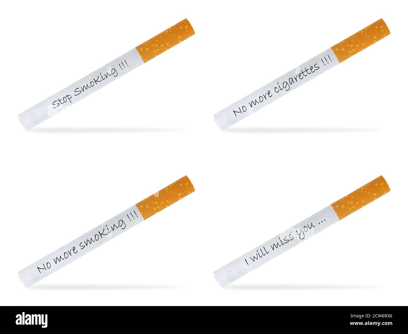Messages on cigarette. Stop smoking set isolated on white Stock Photo ...
