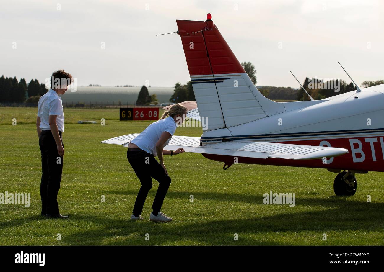 Gloucestershire, England, UK. 2020. A student about to take a flying ...
