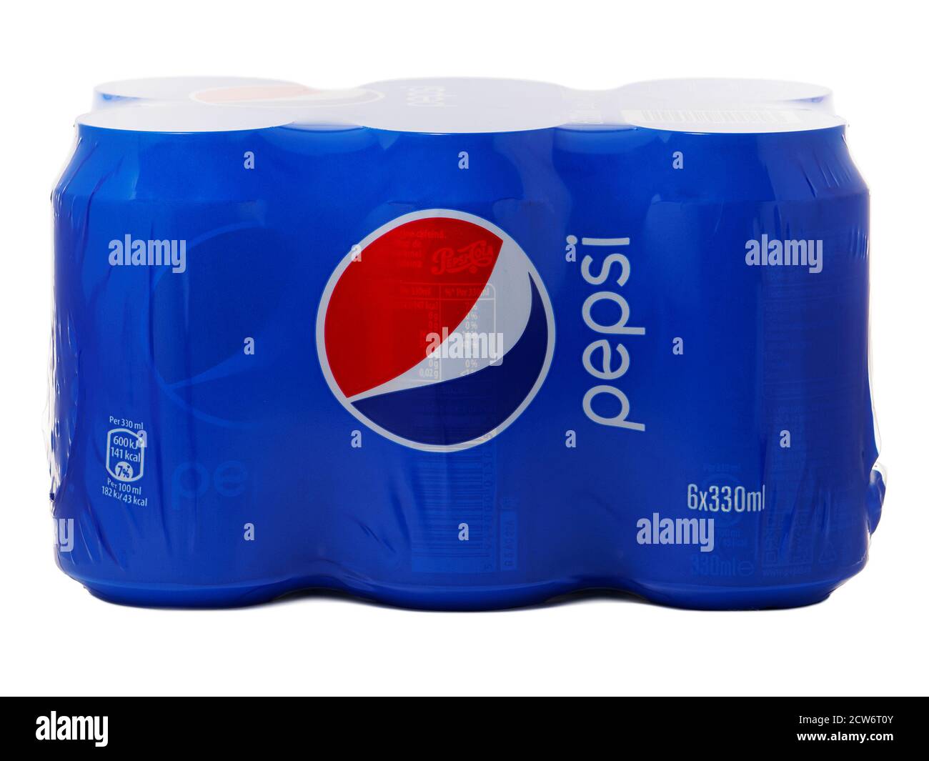 BUCHAREST, ROMANIA - MAY 24, 2015. Pack of six cans of Pepsi produced ...