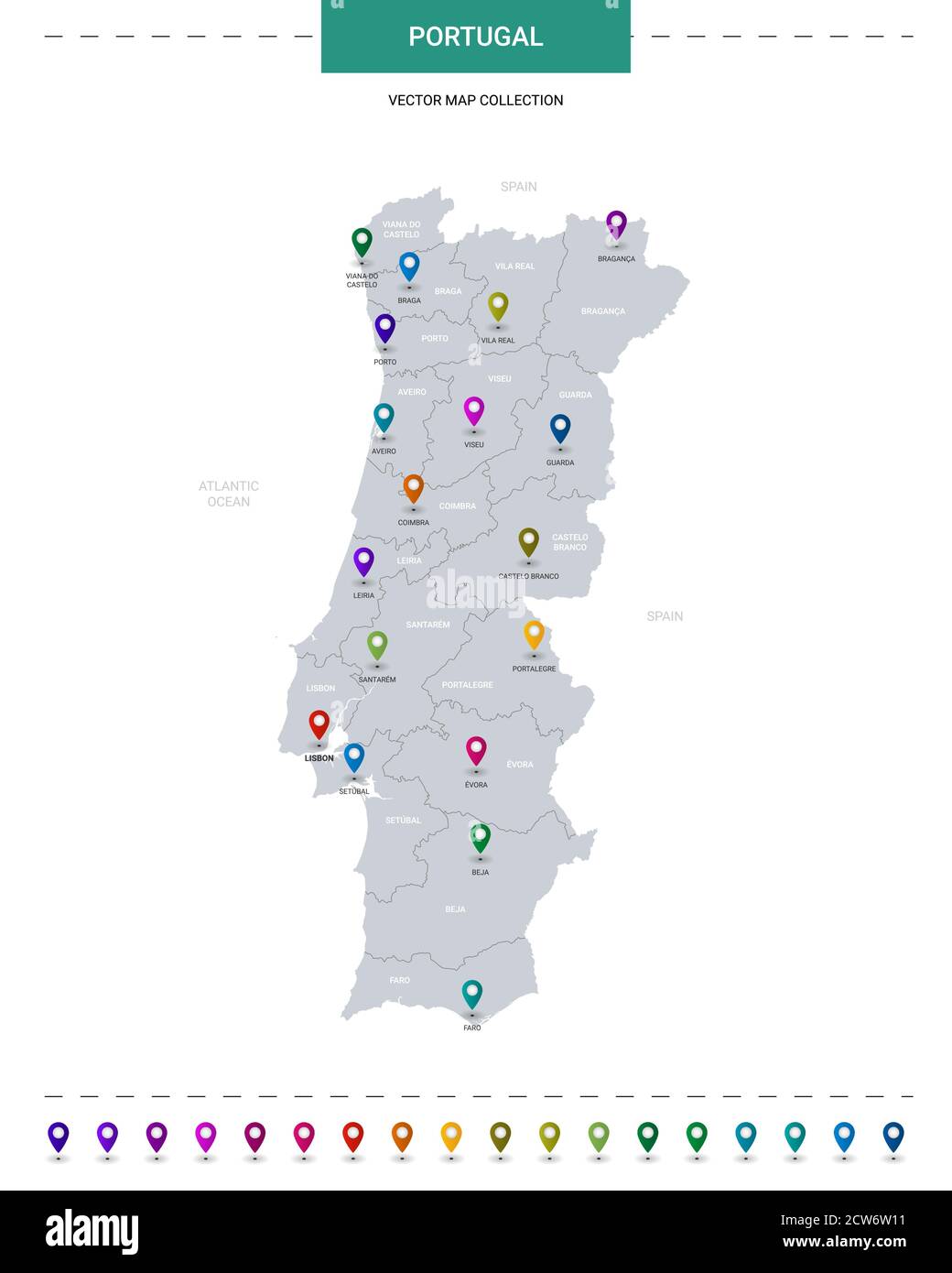 Portugal map with location pointer marks. Infographic vector template ...