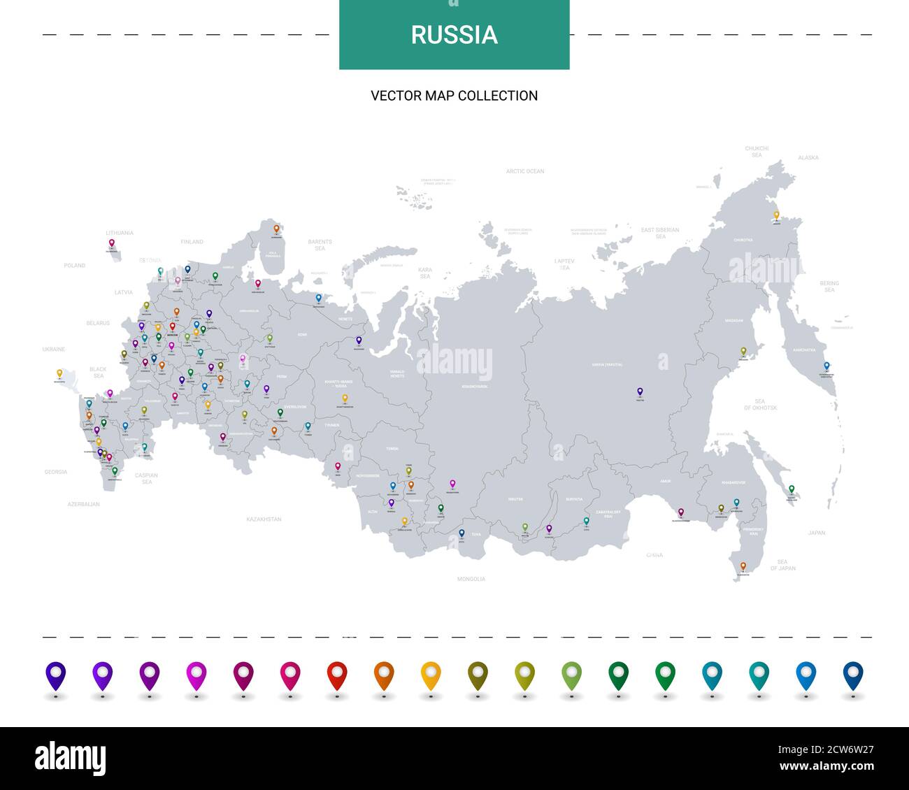 Russia map with location pointer marks. Infographic vector template ...