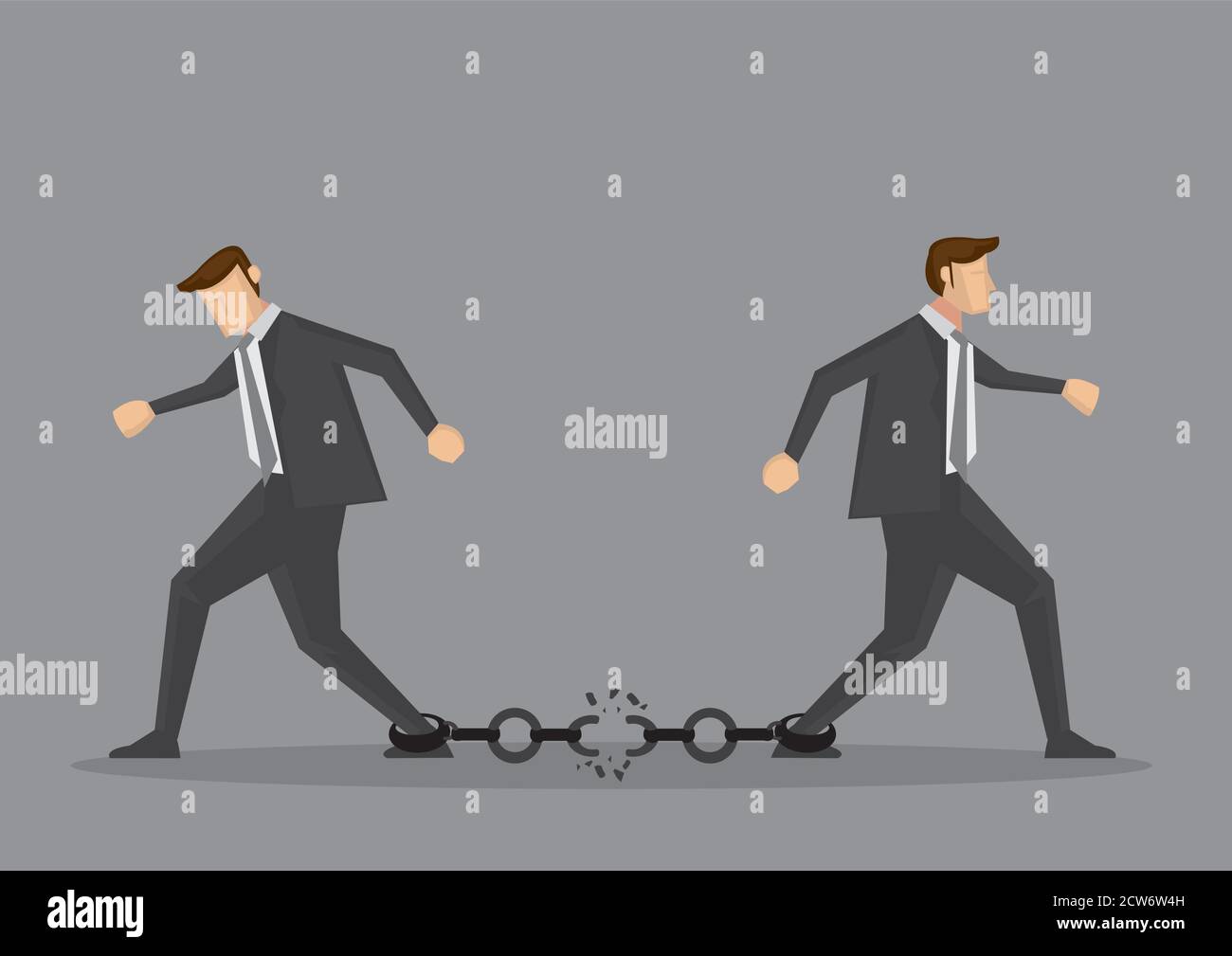 Businessmen walking in opposite direction and breaking the chain link ...