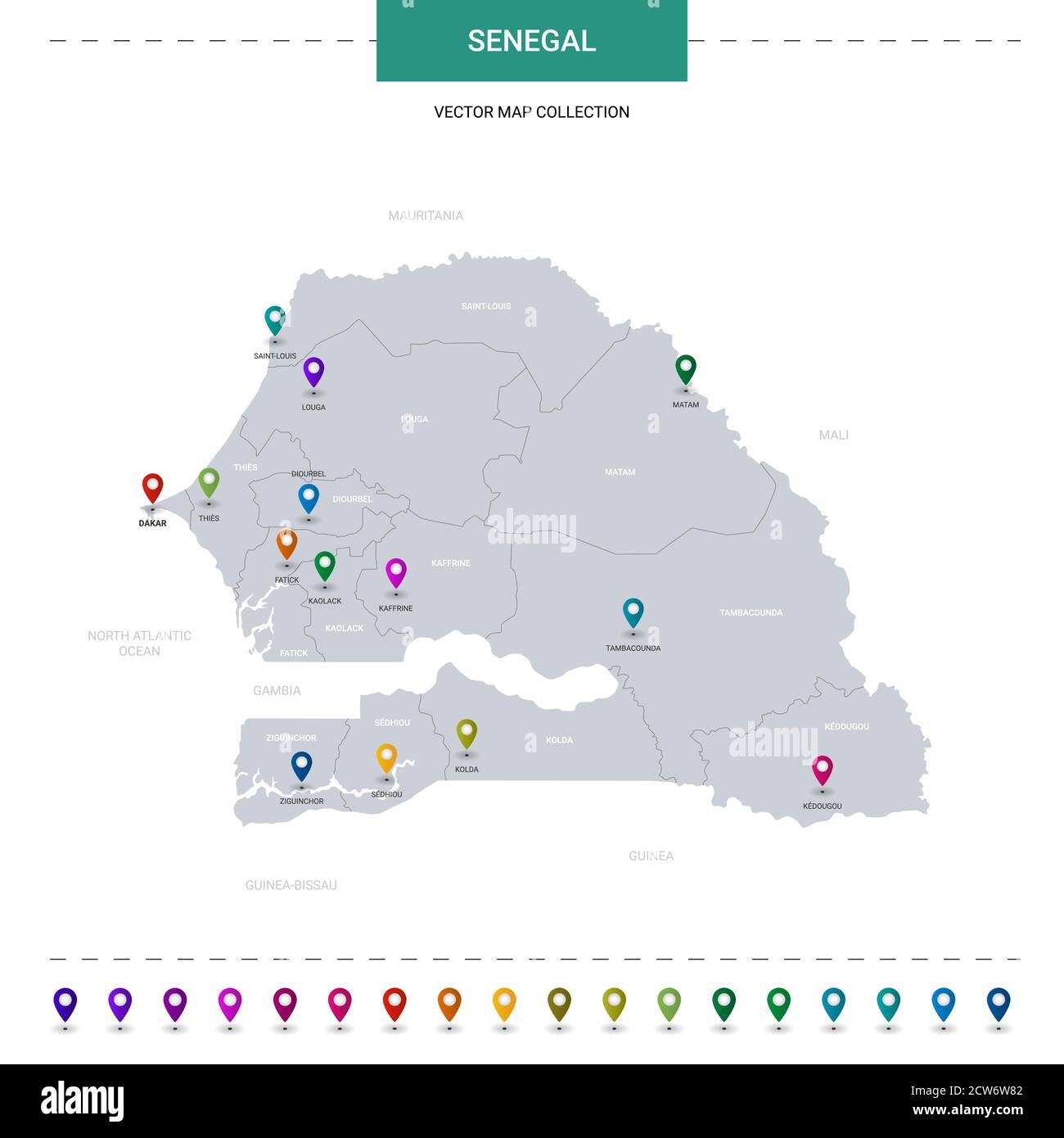 Senegal map with location pointer marks. Infographic vector template ...