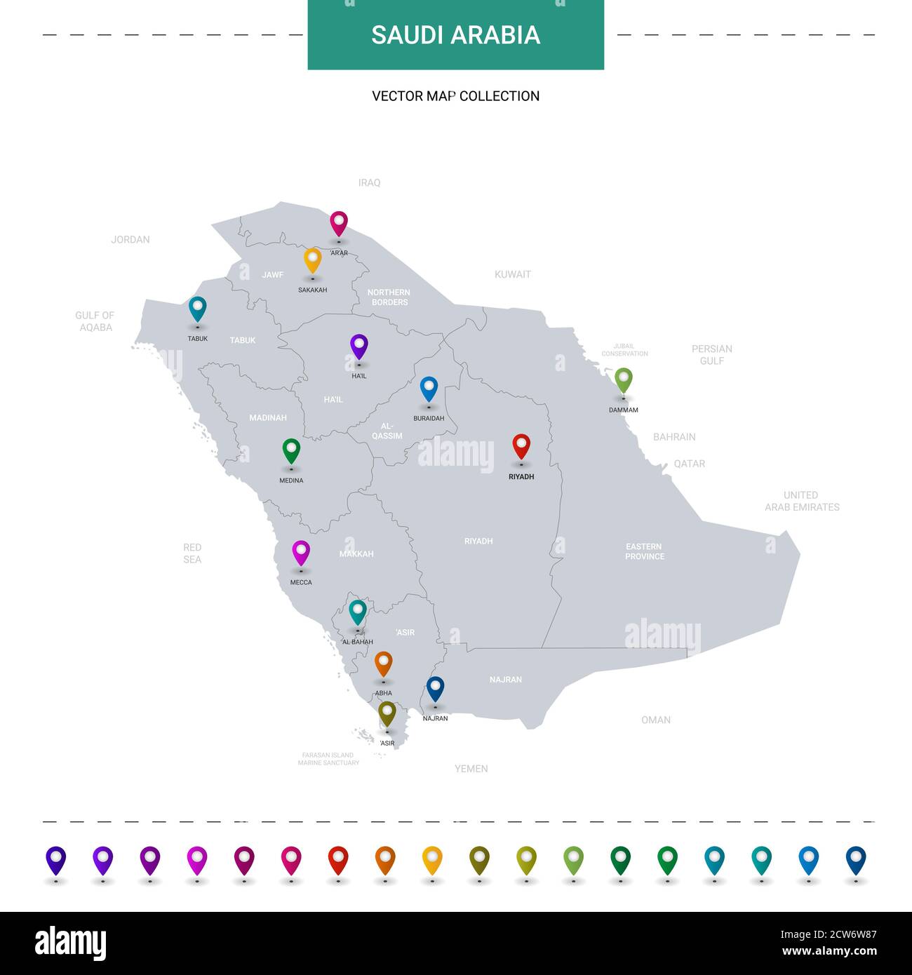 Saudi Arabia map with location pointer marks. Infographic vector ...