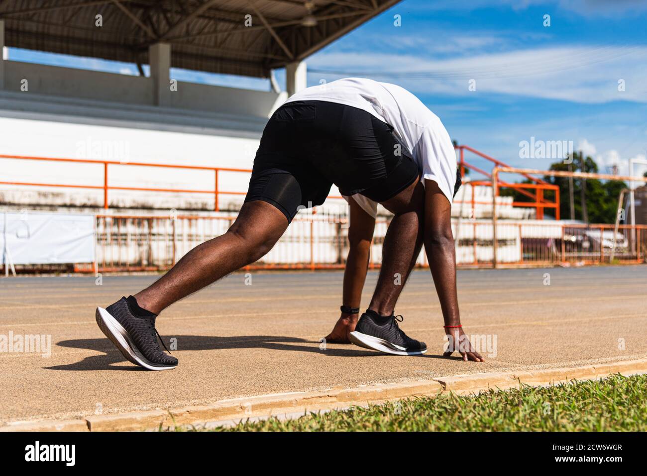 Asian young athlete sport runner black man active ready to start ...