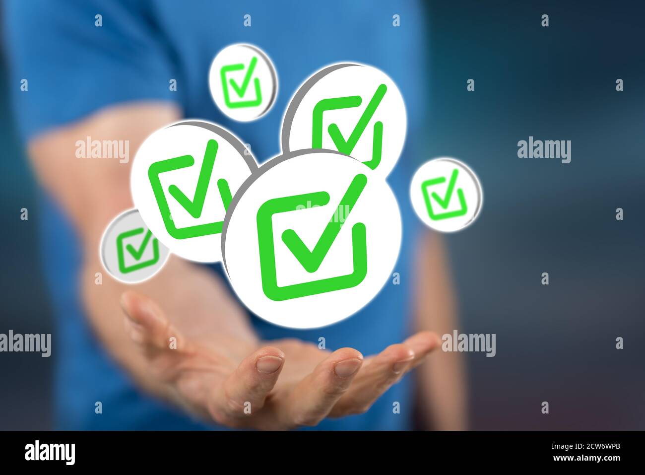 Validation concept above the hand of a man in background Stock Photo ...