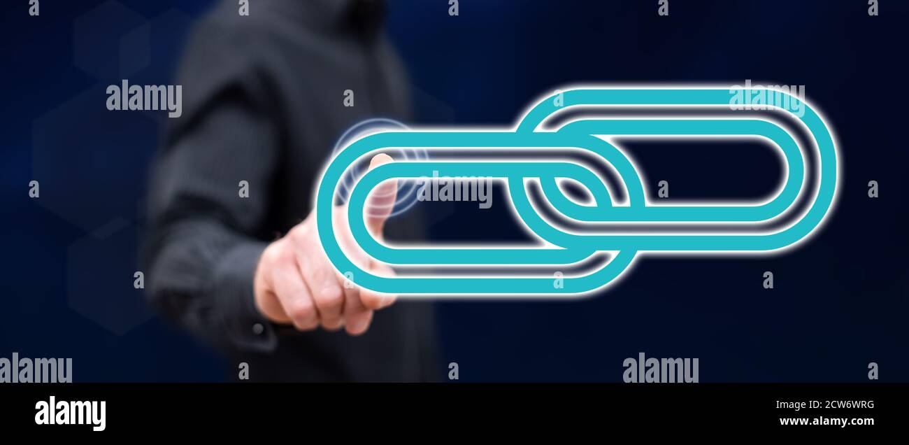 Man touching a link concept on a touch screen with his finger Stock ...