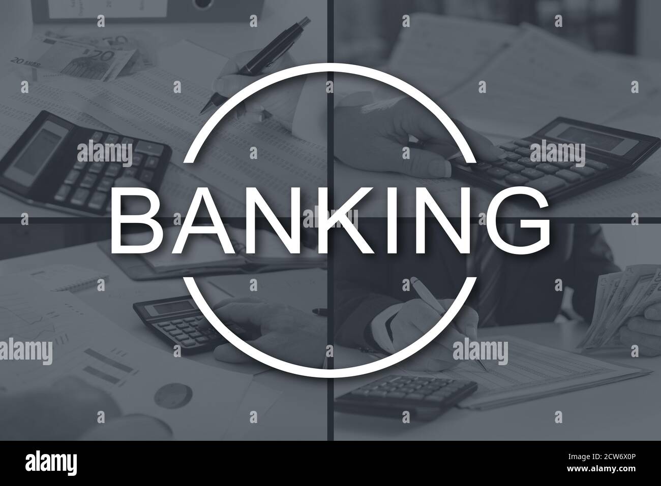 Banking concept illustrated by pictures on background Stock Photo - Alamy