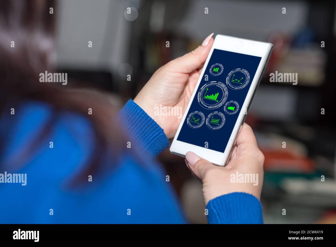 Smartphone screen displaying a graphical analysis concept Stock Photo ...