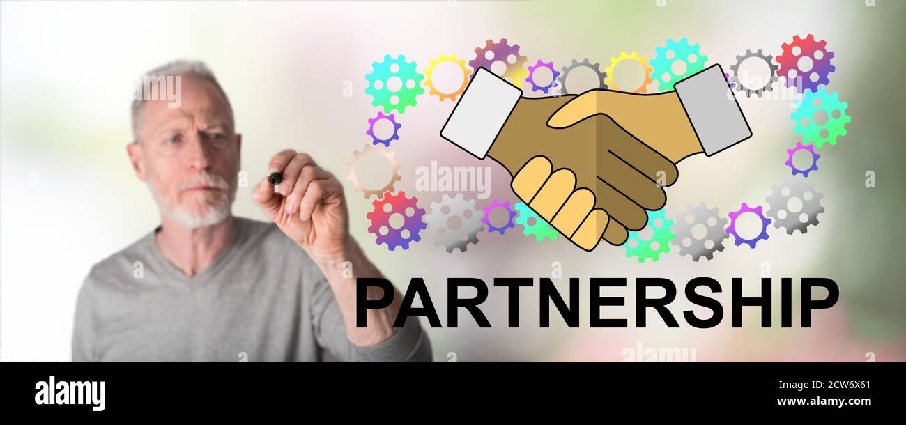 Partnership concept drawn by a man Stock Photo - Alamy