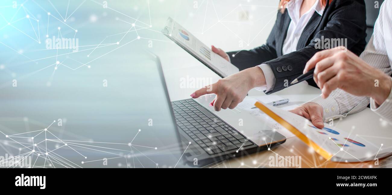 Business people showing and explaining data; multiple exposure Stock ...