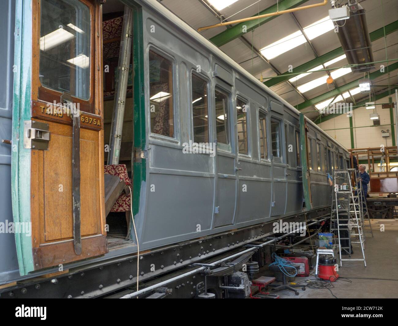 A Heritage railway carriage undergoing restoration at The isle of Wight ...