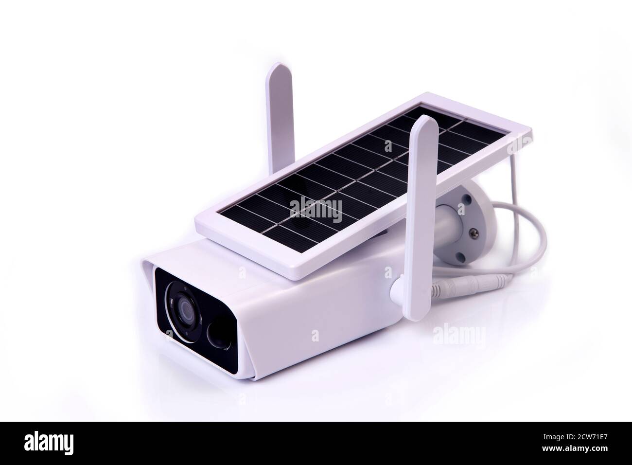 Cctv camera using solar energy on white background Stock Photo - Alamy