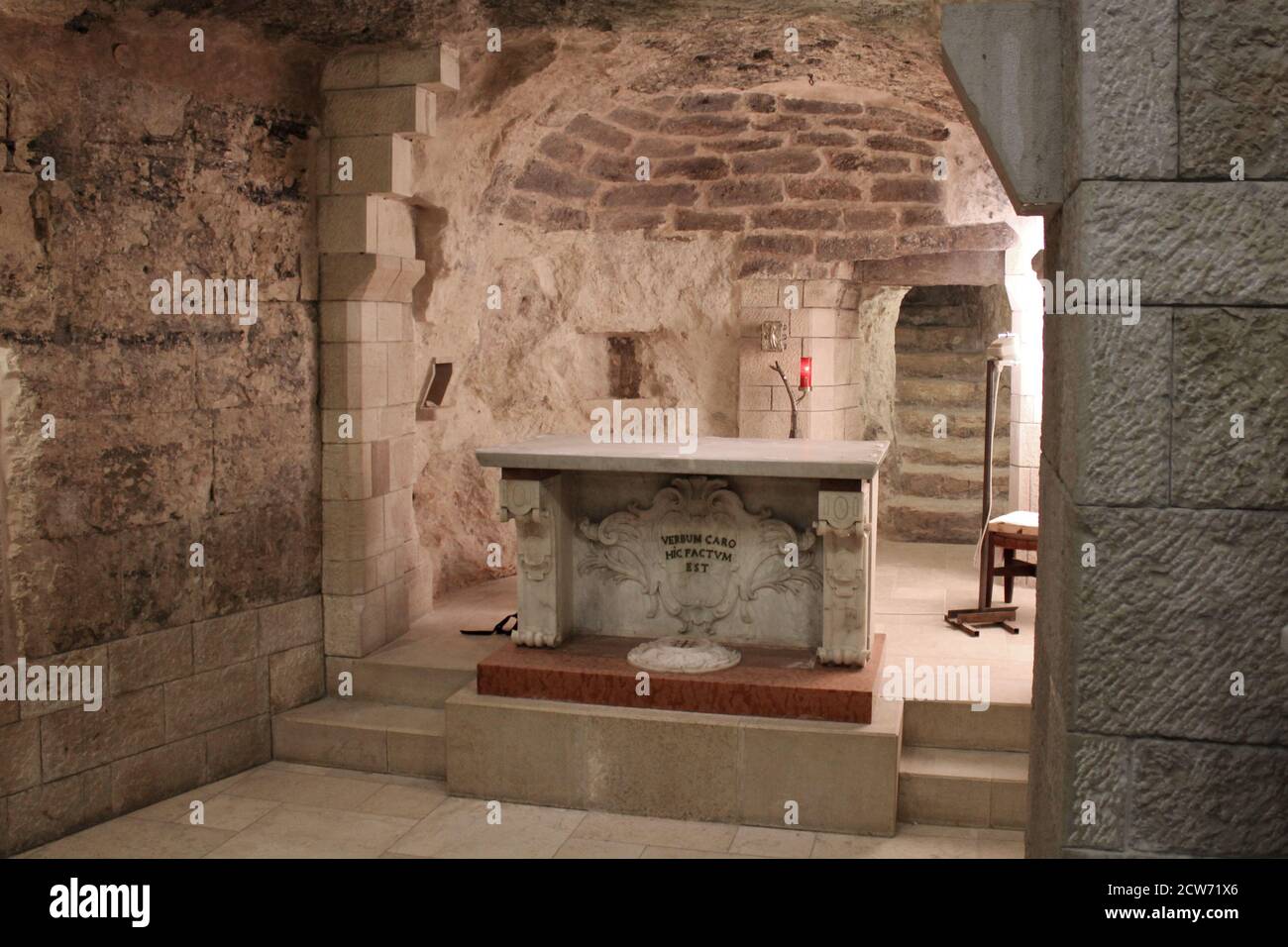 Altar at the Crypt of the Basilica of the Annunciation in Nazareth ...