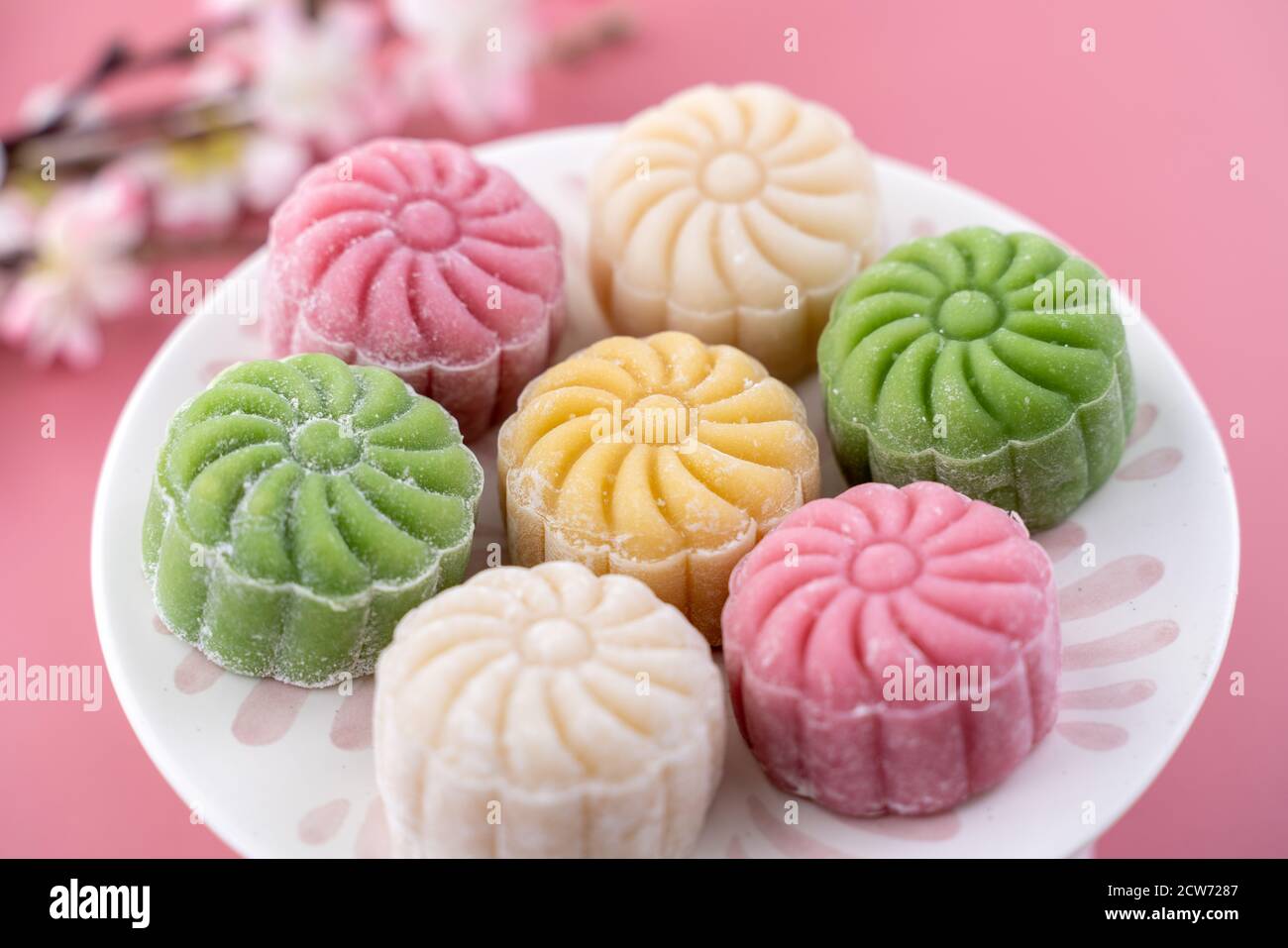 Colorful snow skin moon cake, sweet snowy mooncake, traditional savory ...