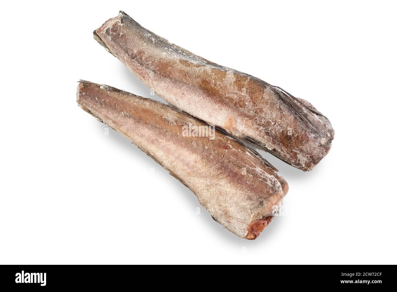 Frozen hake fish isolated on white background. Top view Stock Photo - Alamy