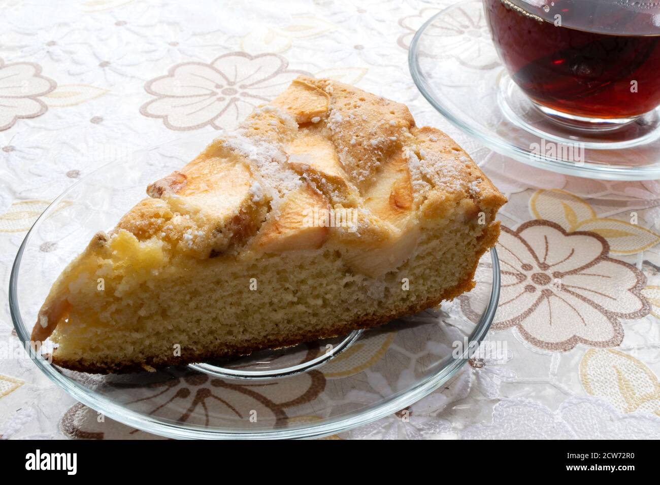 Cooking Sponge Cake with Apples, Charlotte, A piece of sponge cake on a ...