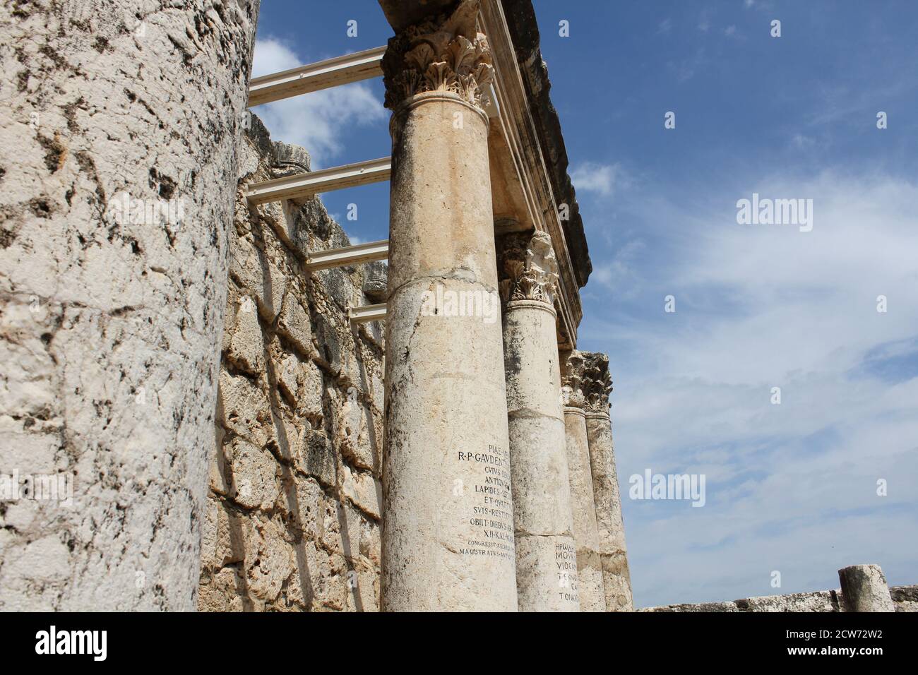 Main colums of capernaum temple or synagogue hi-res stock photography ...