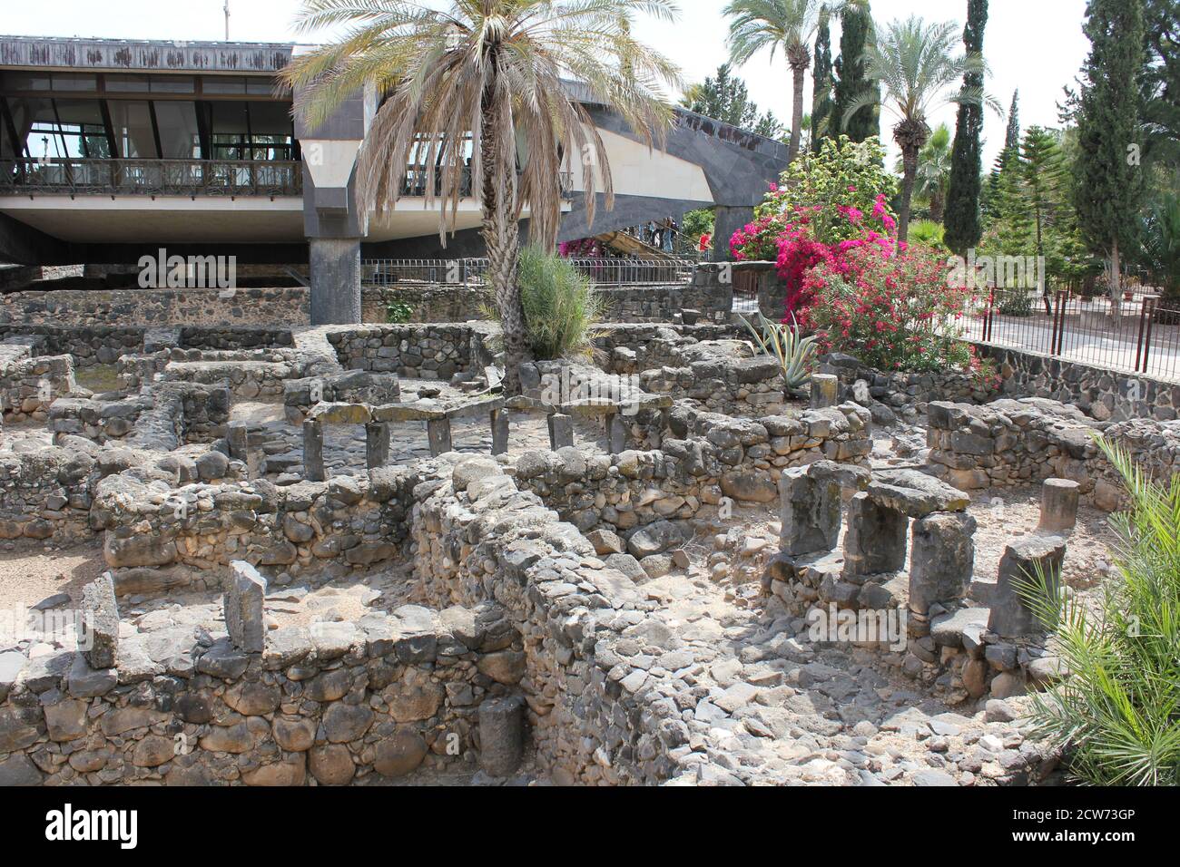 View of ancient excavated ruins around St Peters House with partial ...