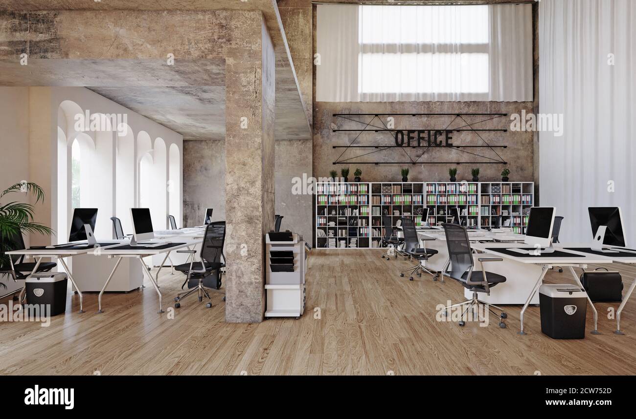 contemporary loft office interior. 3d rendering design concept Stock ...