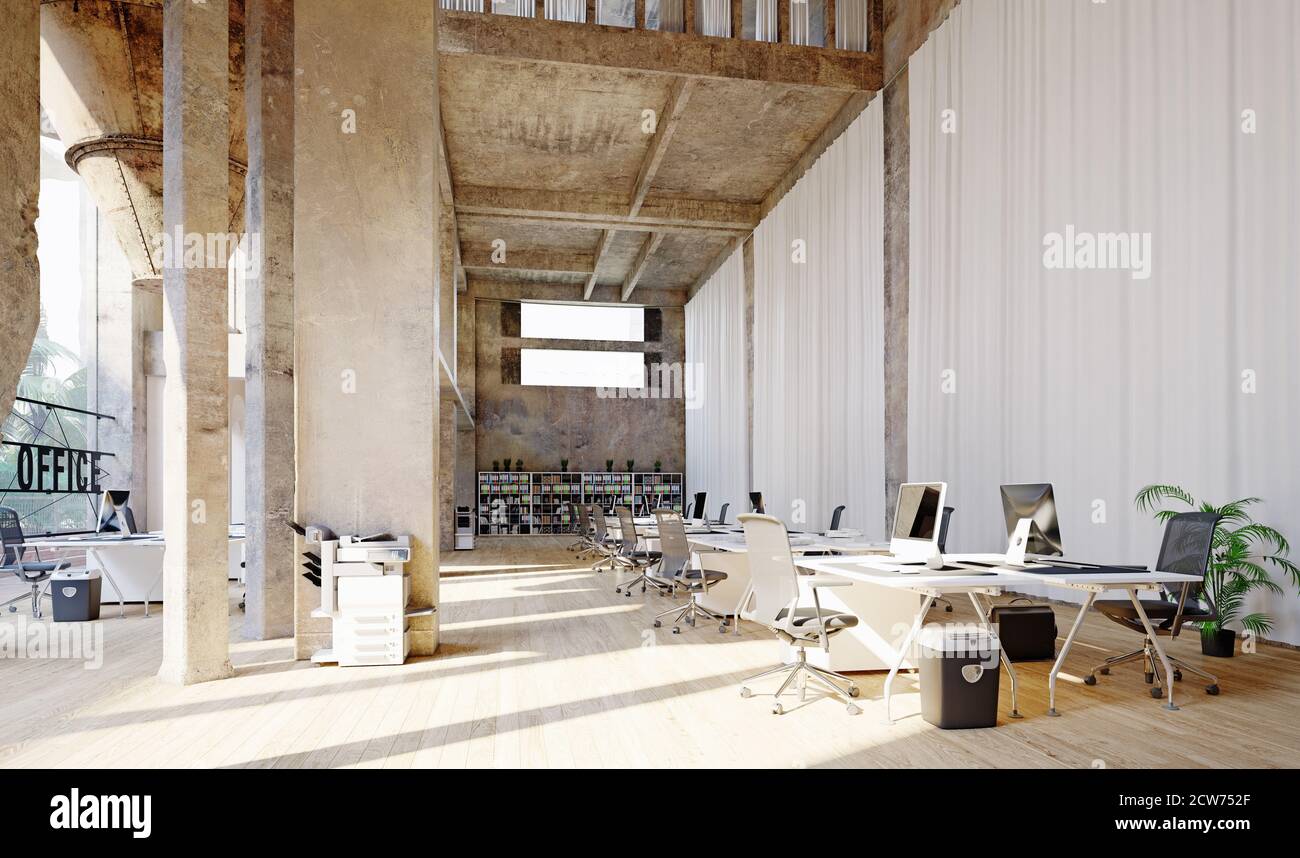 contemporary loft office interior. 3d rendering design concept Stock ...