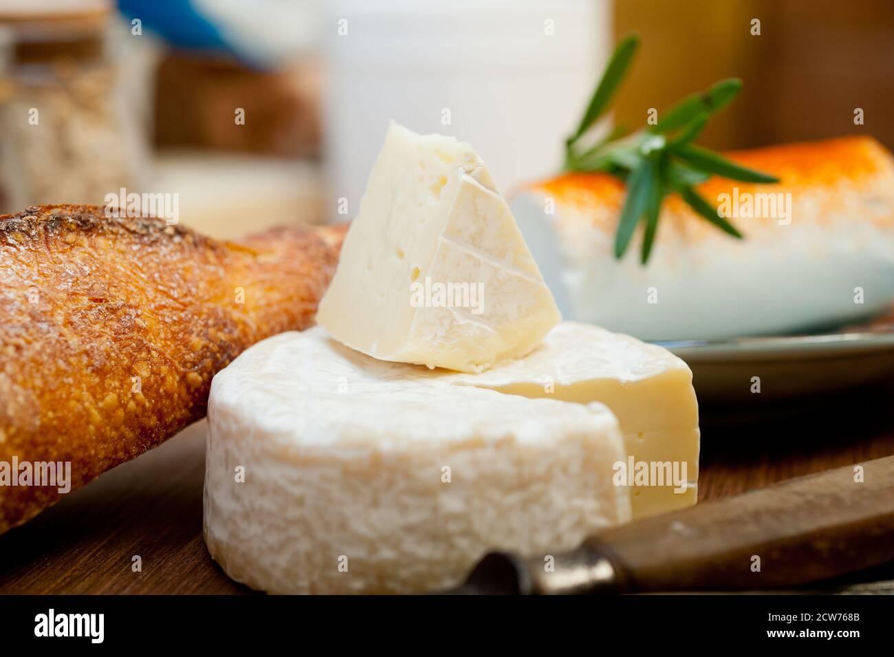 French cheese and baguette Stock Photo - Alamy