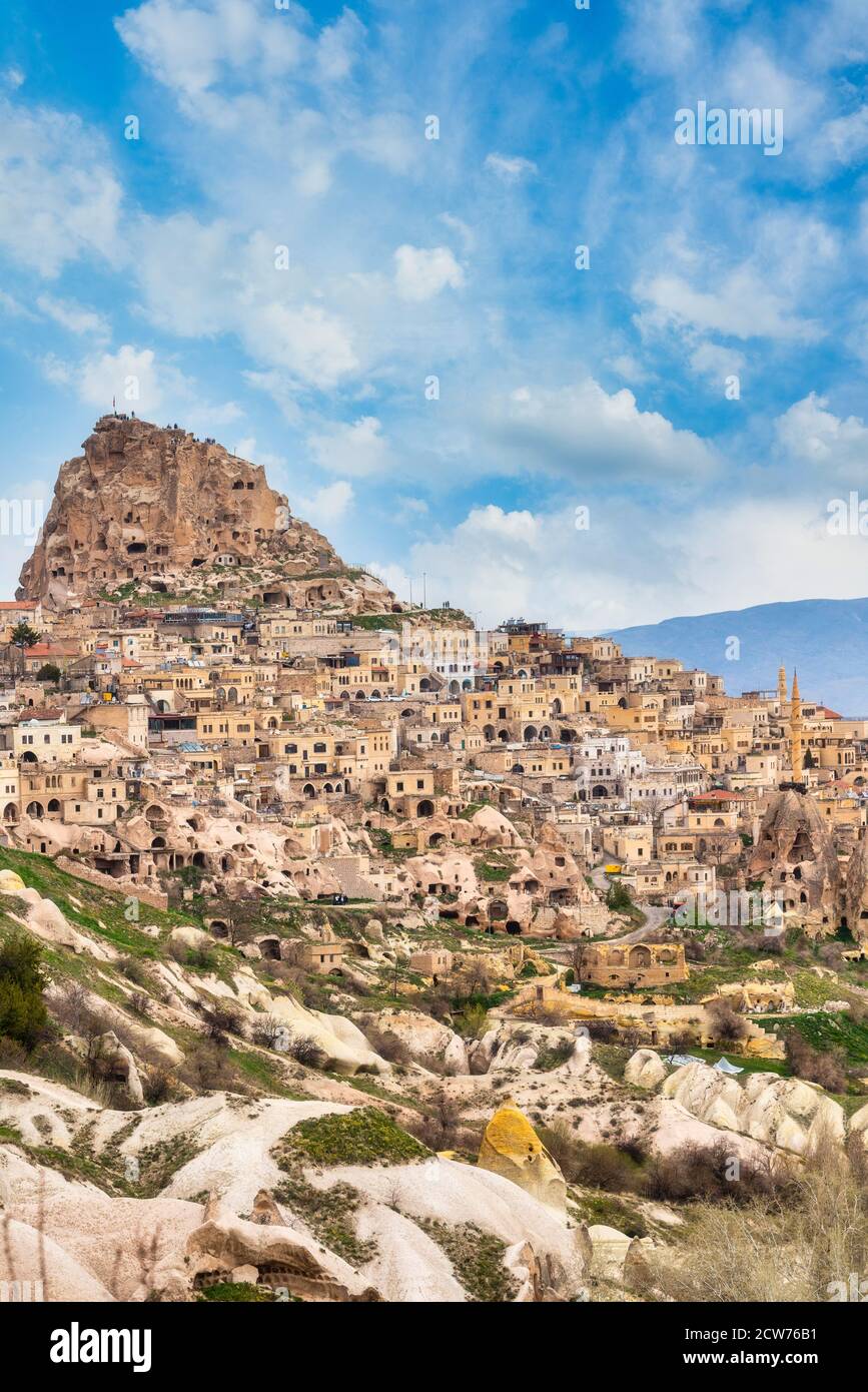 Uchisar Castle and town, Cappadocia, Central Anatolia, Turkey Stock ...