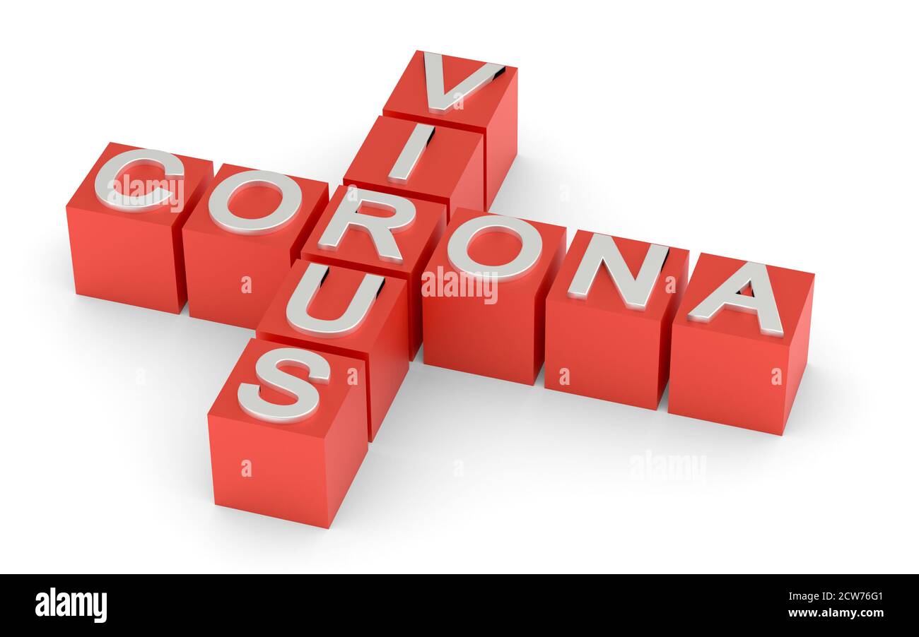 Word Corona virus on cubes isolated on white background. 3d rendering ...