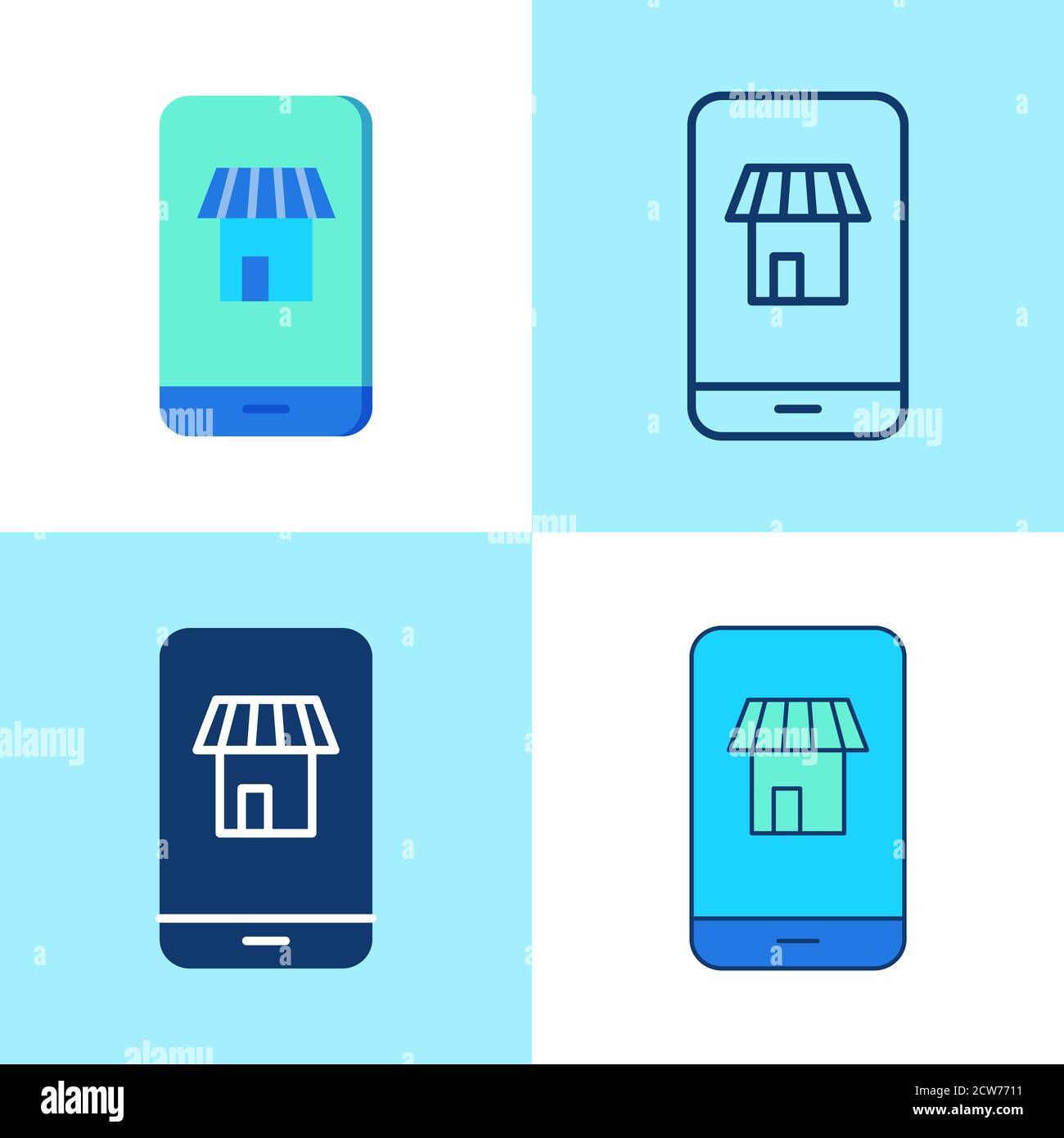 Mobile shopping icon set in flat and line style Stock Vector Image ...