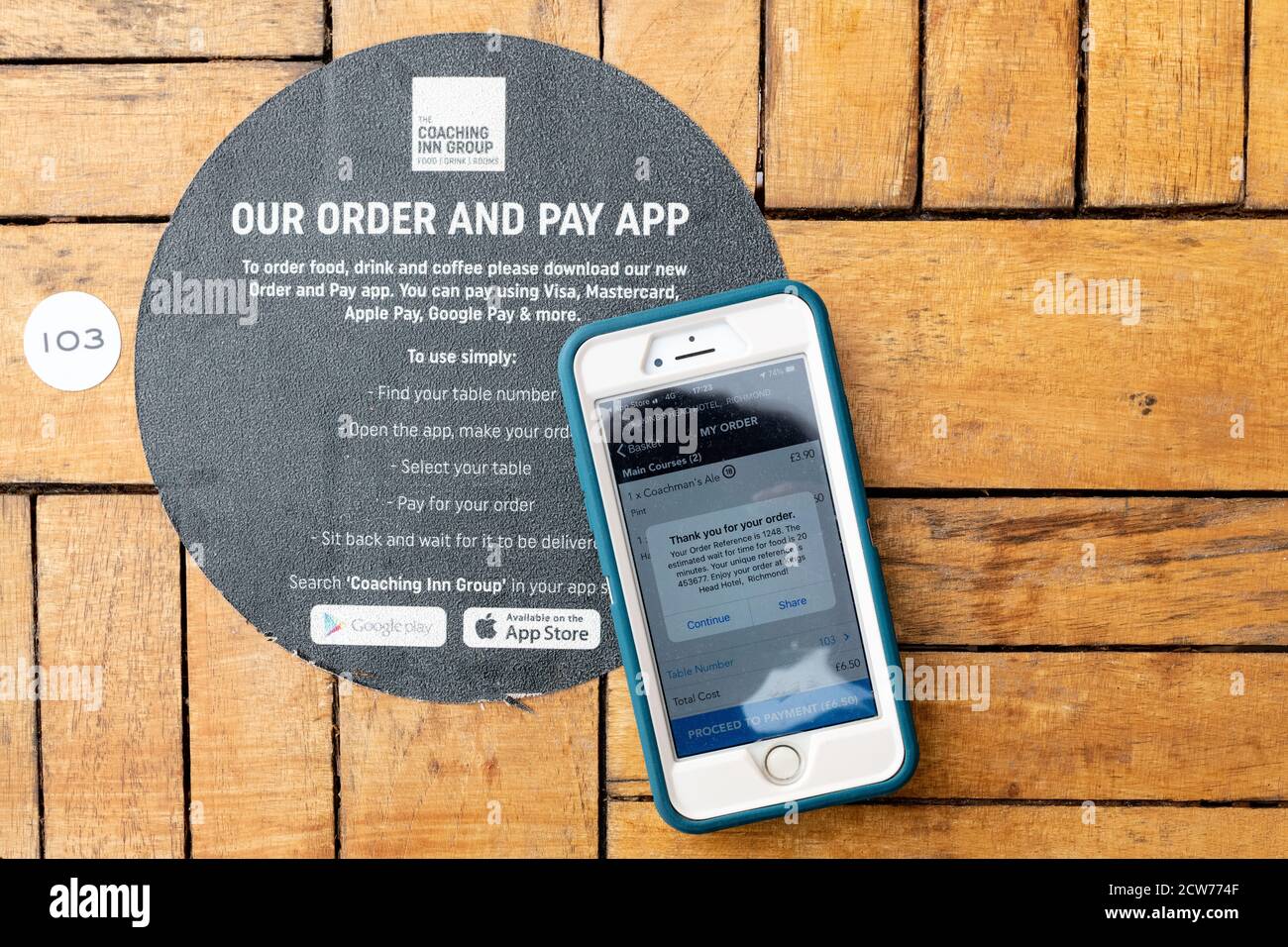 Drinks order made at a pub post lockdown on iphone using a food and ...