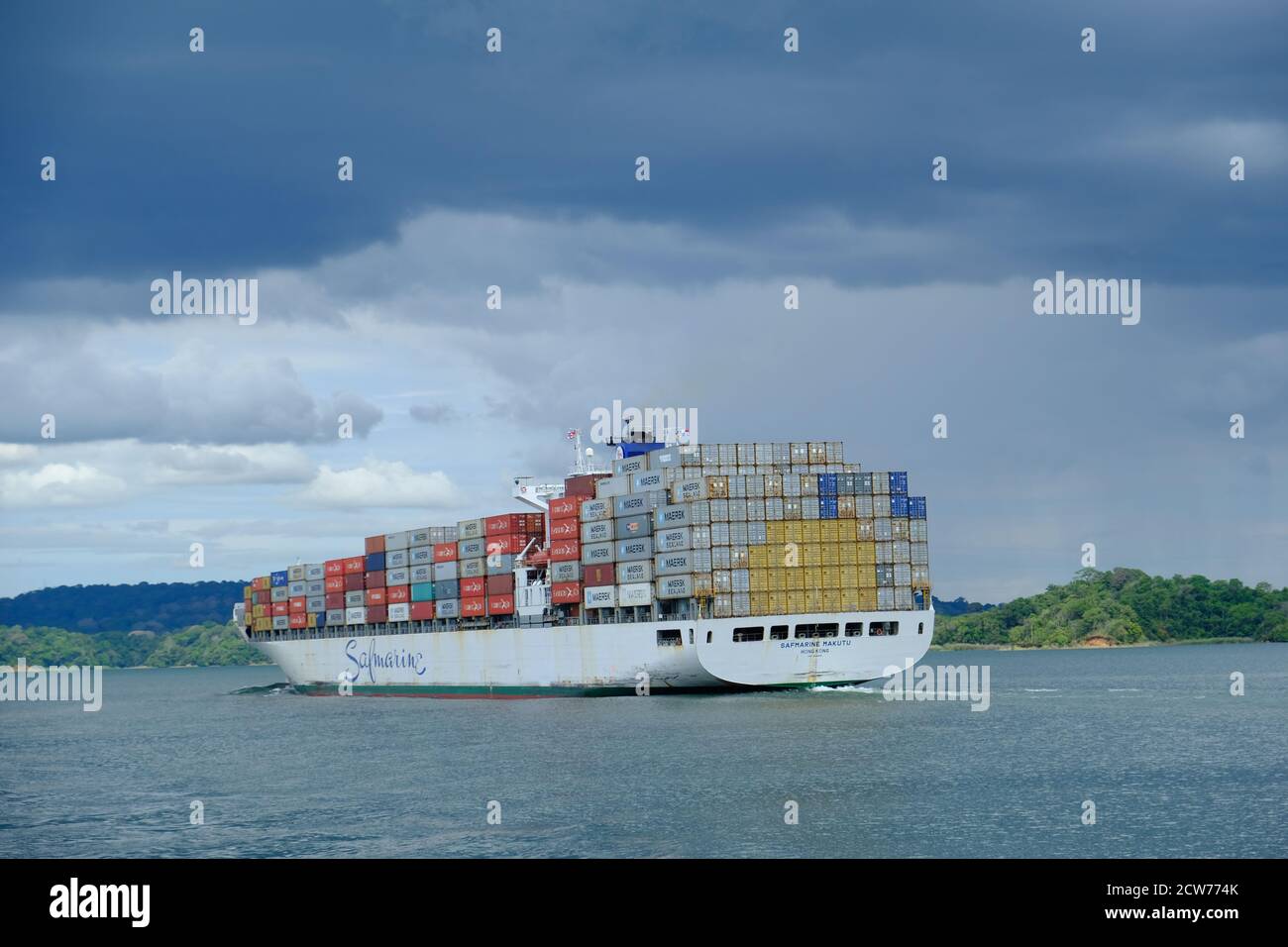 Panama Canal - Canal de Panama - Container ship passing through the ...