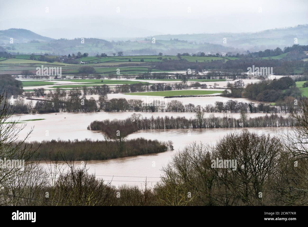 A view of the Wye valley at Clifford, Herefordshire, near Hay-on-Wye ...