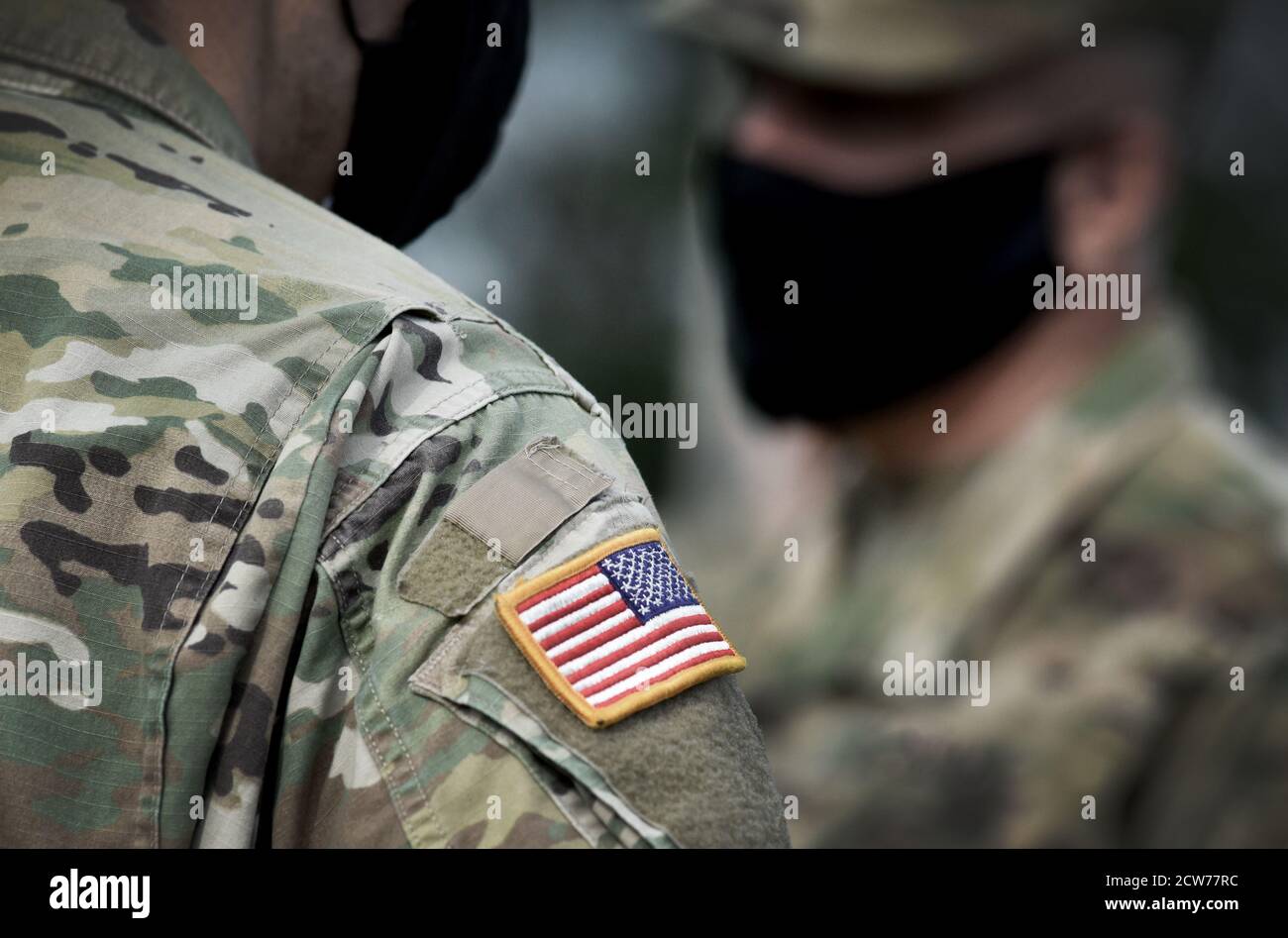 US soldiers wearing protective face masks. Quarantine in army Stock ...