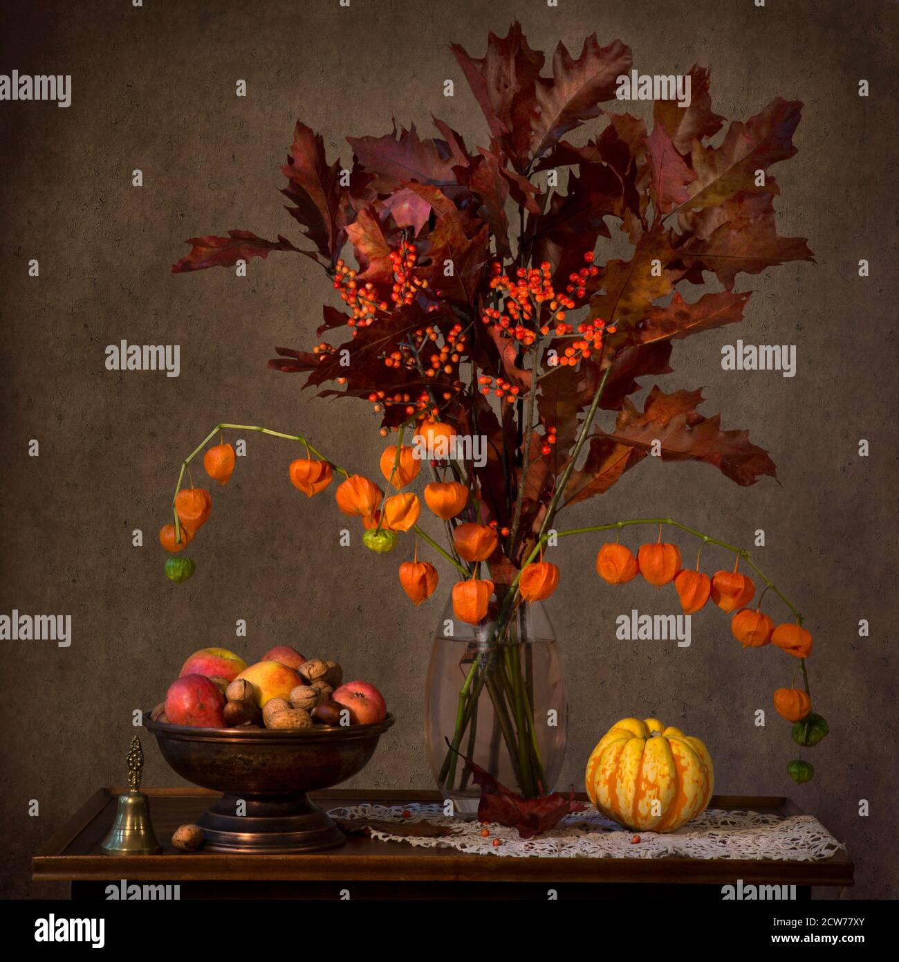 Winter still life with leaves, seeds and fruit Stock Photo - Alamy