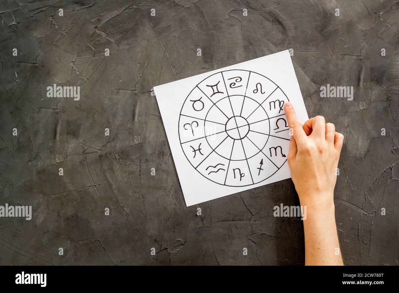 Astrological horoscope with female hand choosing Zodiac signs Stock ...