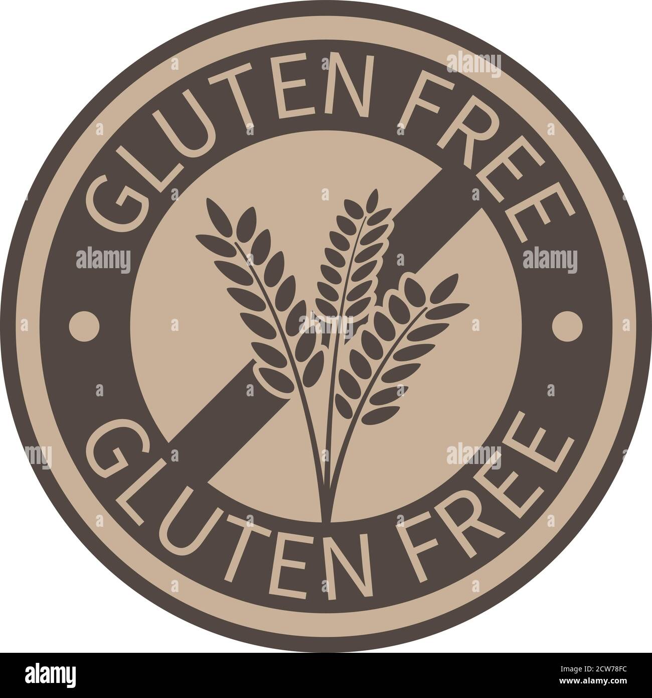 round gold colored gluten free label with wheat ears vector ...