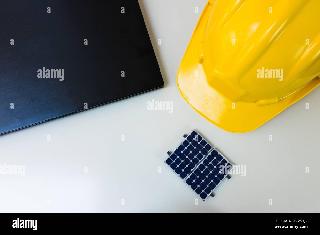 Solar Cell Energy concept image. Solar panel, safety helmet and work ...