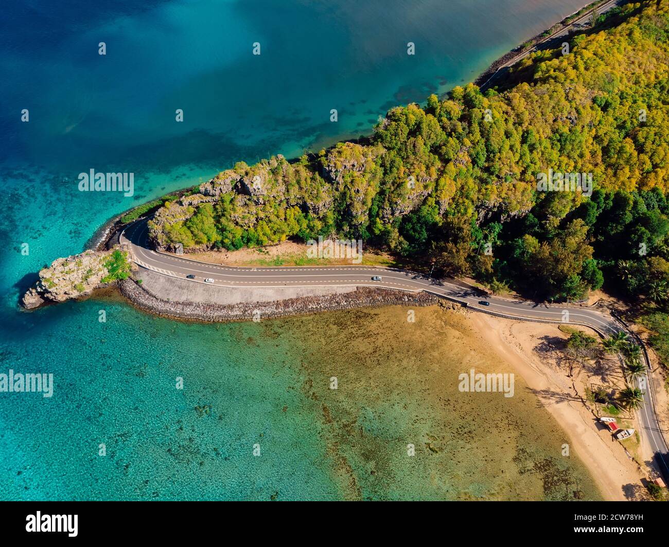 Aerial View of Maconde point in Mauritius Island. Rocky cape and ocean ...