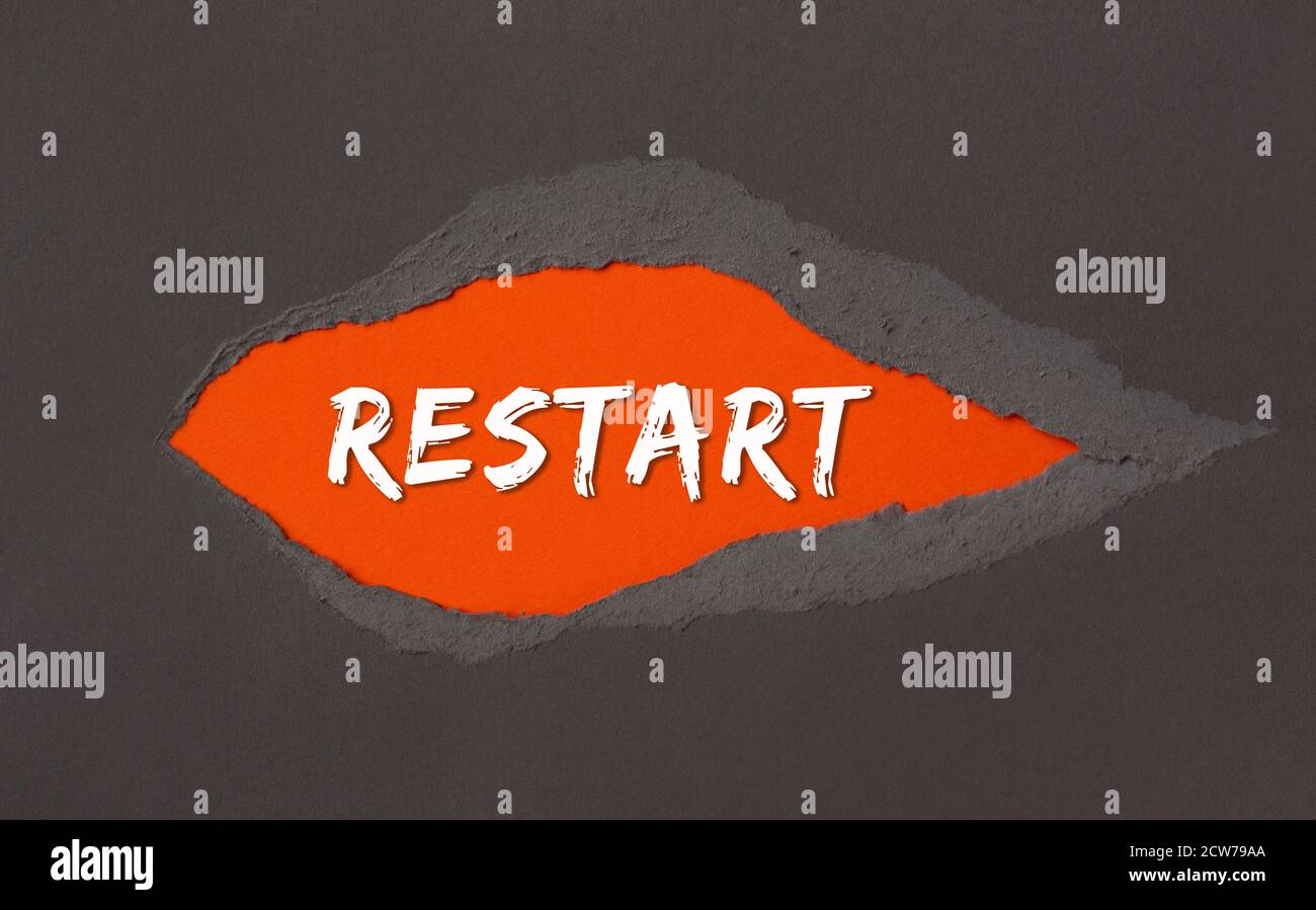 RESTART - appearing behind torn paper. Motivation encouragement quote ...