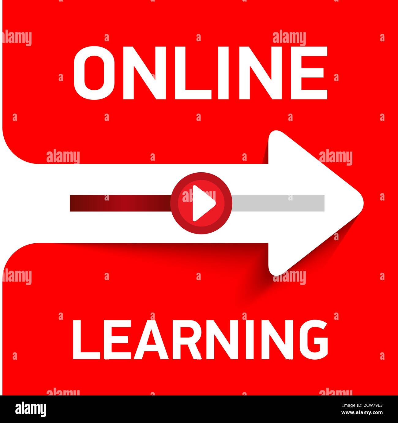 Red Banner or button for online learning. Vector illustration white ...