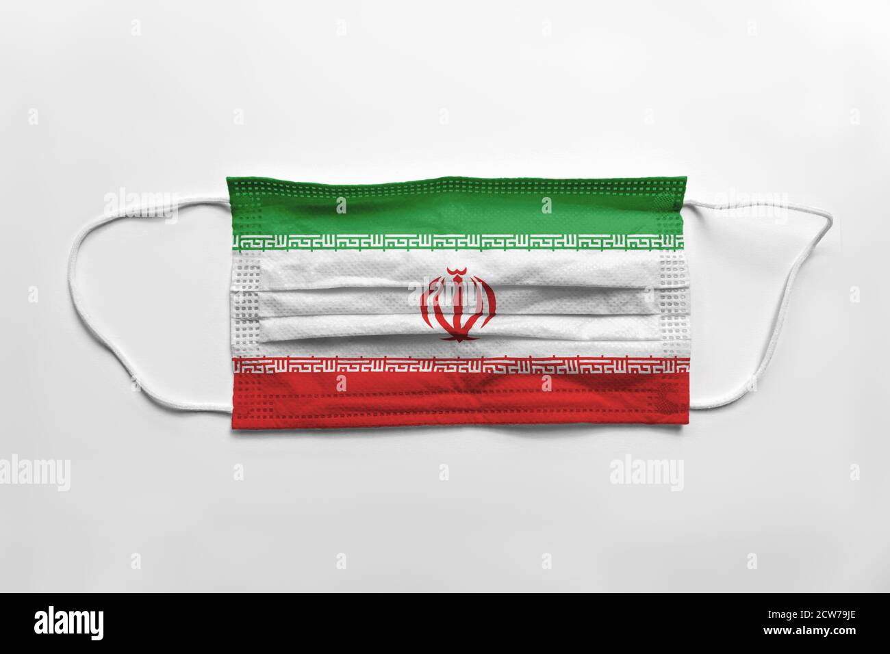 Face mask with Iran flag printed, on white background, isolated Stock ...