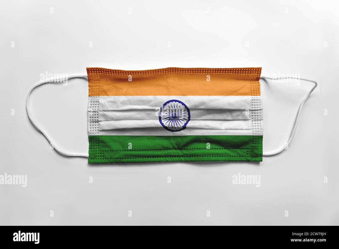 Face mask with India flag printed, on white background, isolated Stock ...