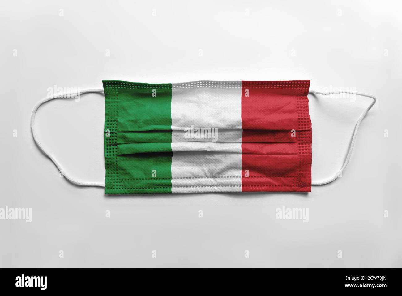 Face mask with Italy flag printed, on white background, isolated Stock ...