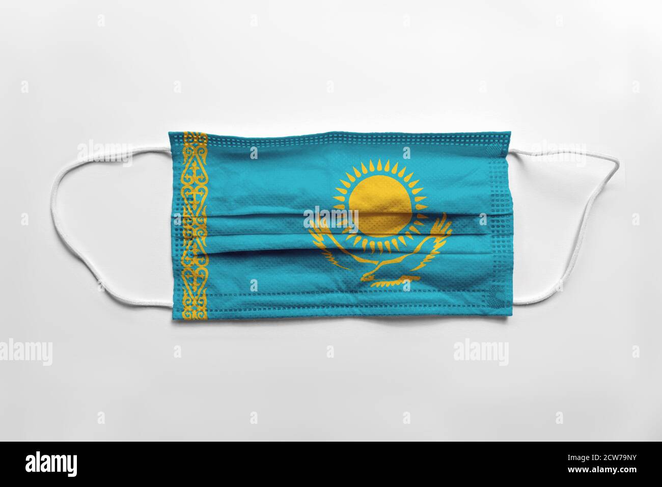Face mask with Kazakhstan flag printed, on white background, isolated ...