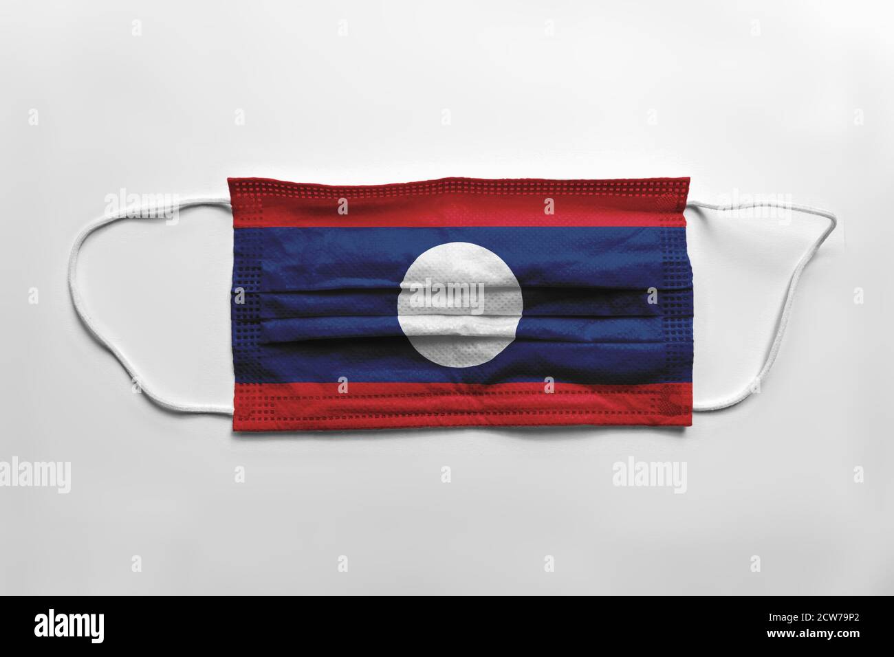 Face mask with Laos flag printed, on white background, isolated Stock ...