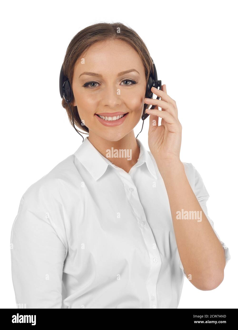 Smiley business woman on phone hi-res stock photography and images - Alamy