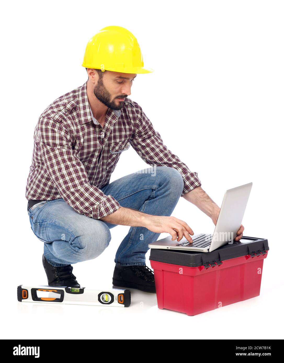 Worker with laptop Stock Photo - Alamy